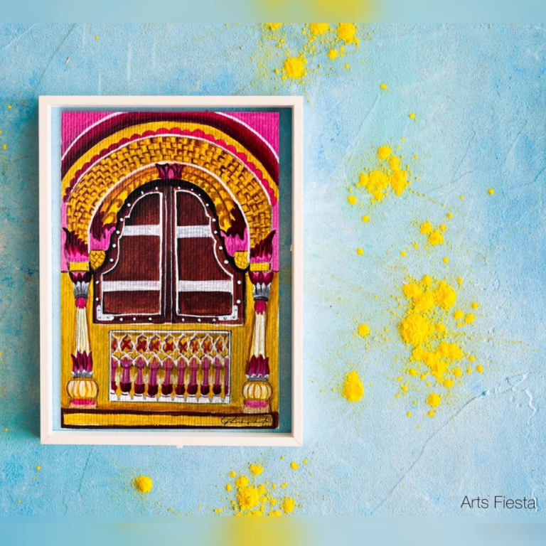 Set of 4 Jharokhas Original Paintings Shop Online | Arts Fiesta