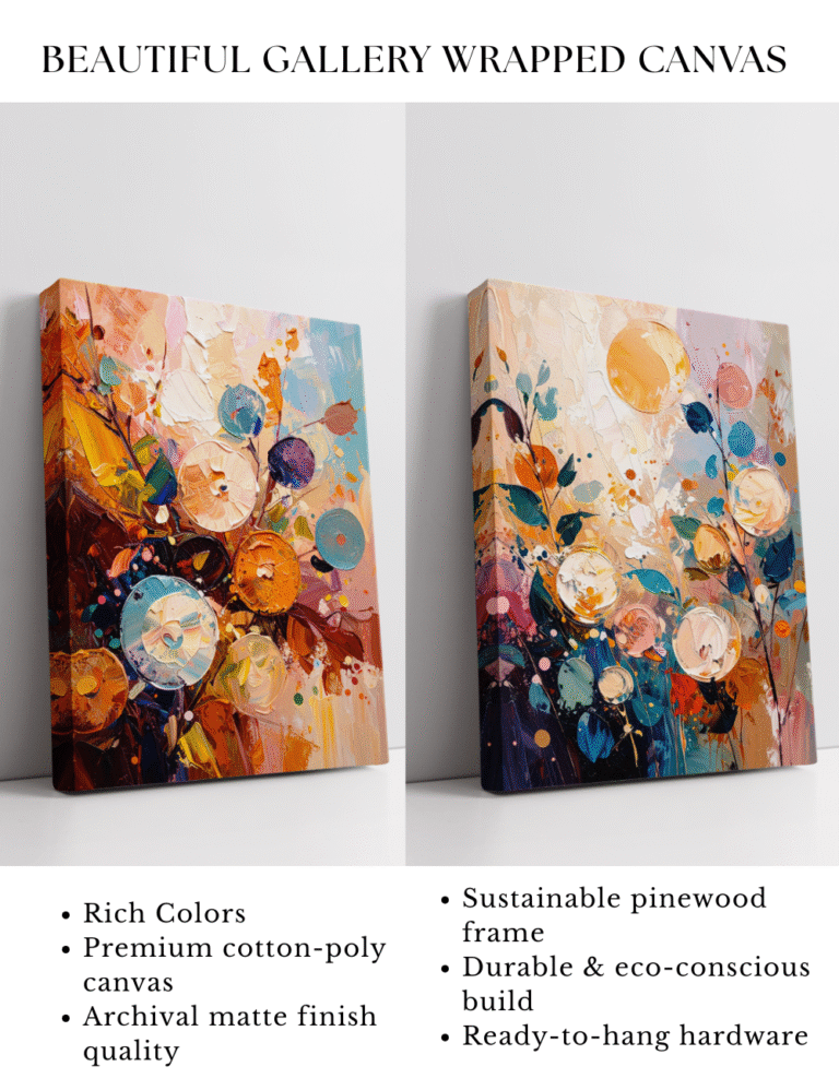 Earthy Tones Polka Dot Botanical Canvas Art – Palette Knife Textured ...