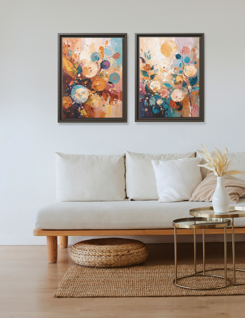 Earthy Tones Polka Dot Botanical Canvas Art – Palette Knife Textured ...